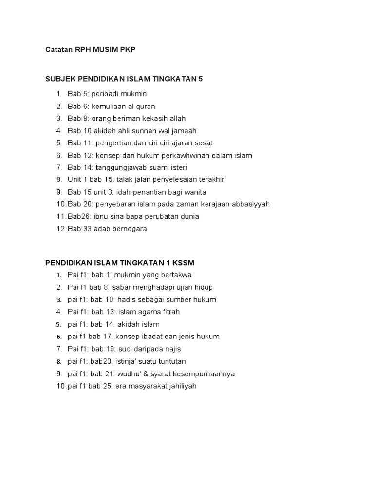 Catatan RPH MUSIM PKP | PDF