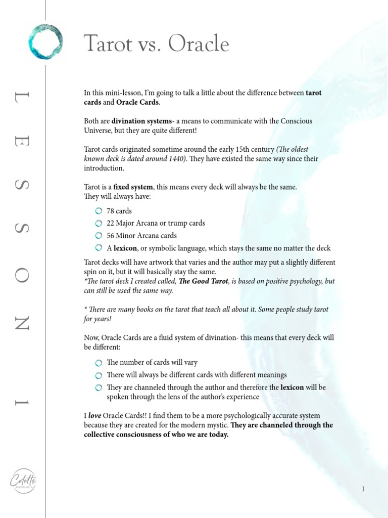 Tarot vs. Oracle Cards Explained | PDF | Self-Improvement | Religion ...