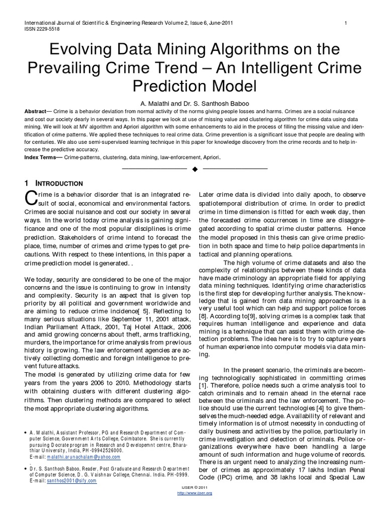Evolving Data Mining Algorithms On The Prevailing Crime Trend - An Intelligent Crime Prediction ...