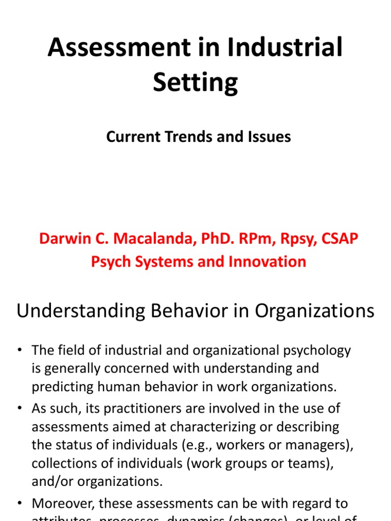 Assessment in Industrial Setting: Current Trends and Issues | PDF ...