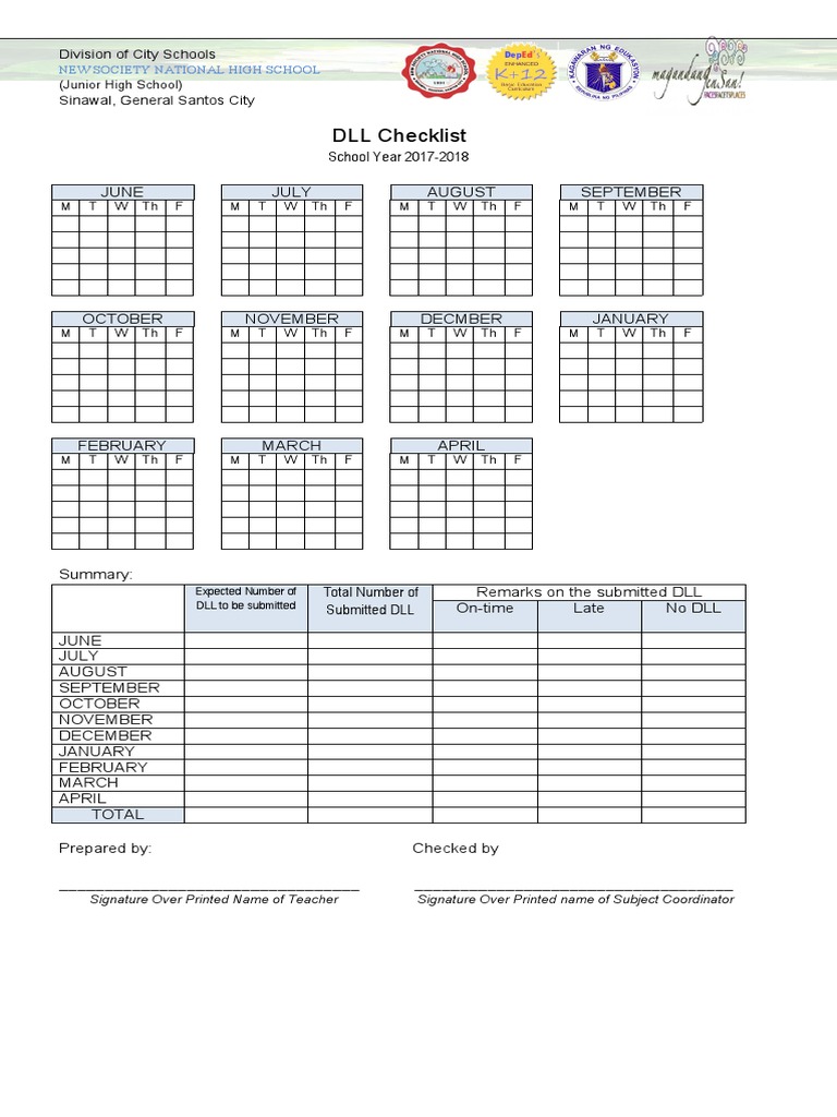 DLL Checklist: Division of City Schools | PDF