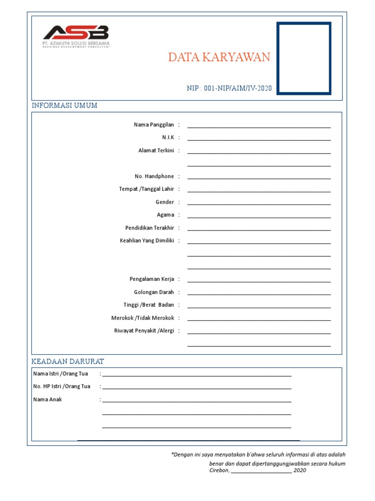 Form Data Karyawan | PDF