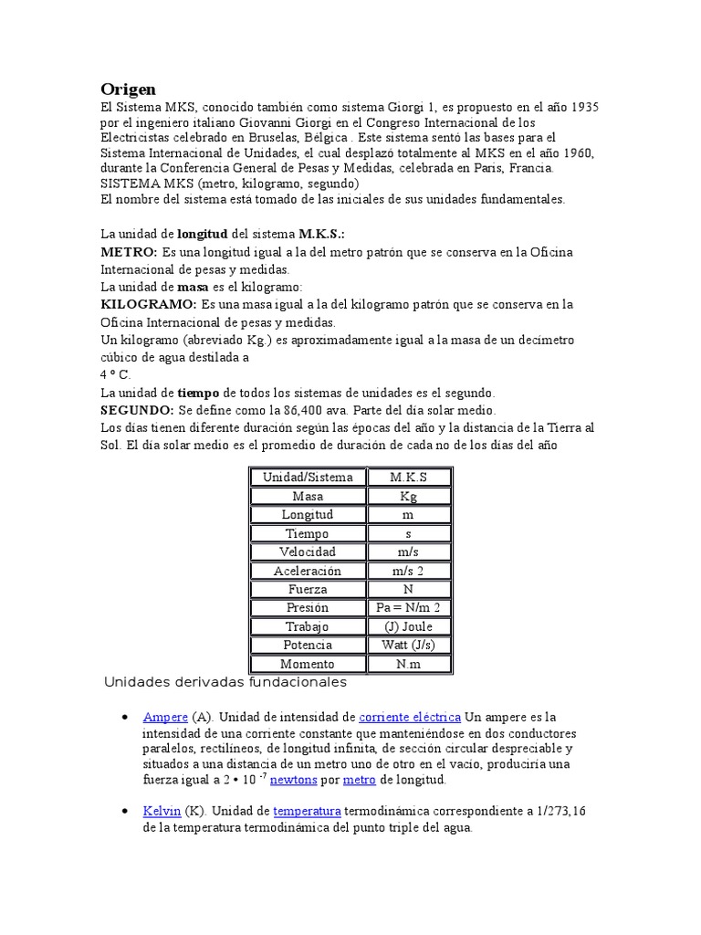Sistema MKS | PDF | Sistema Internacional de Unidades | Cantidad