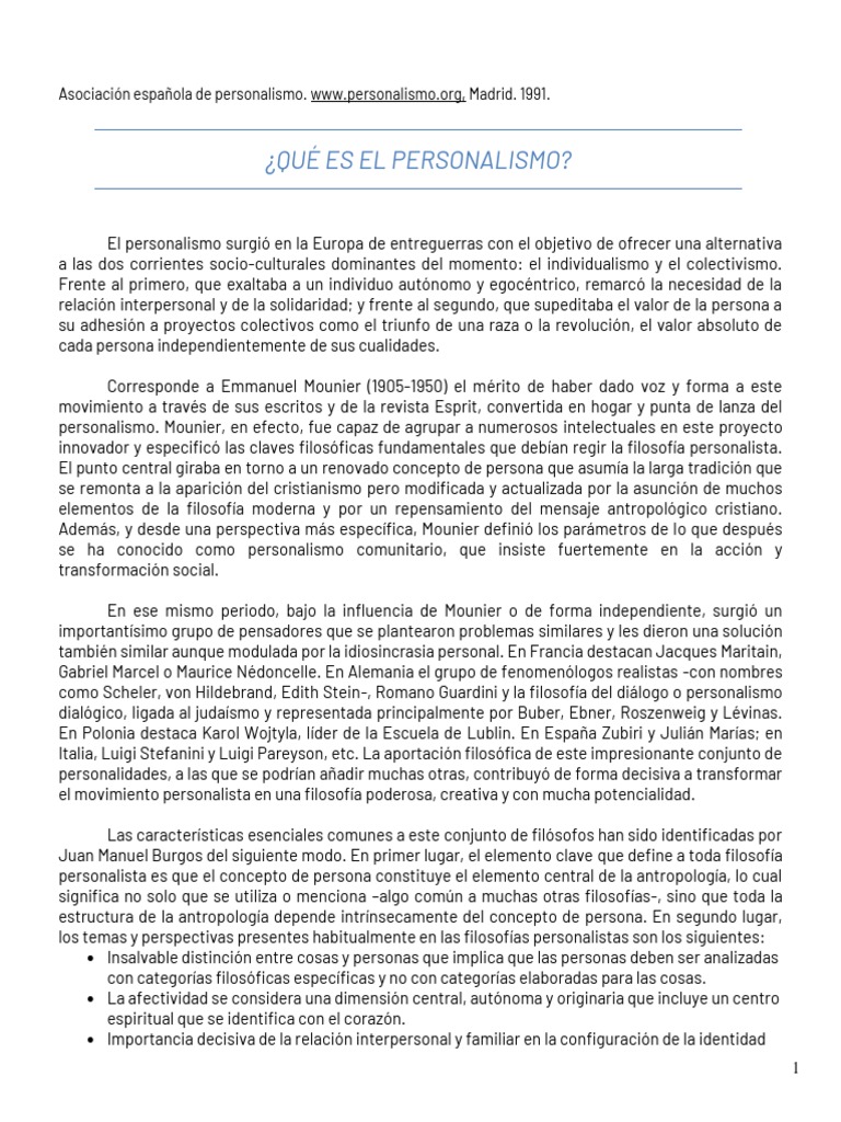 Qué Es El Personalismo | PDF | Metafísica | Teorías filosóficas