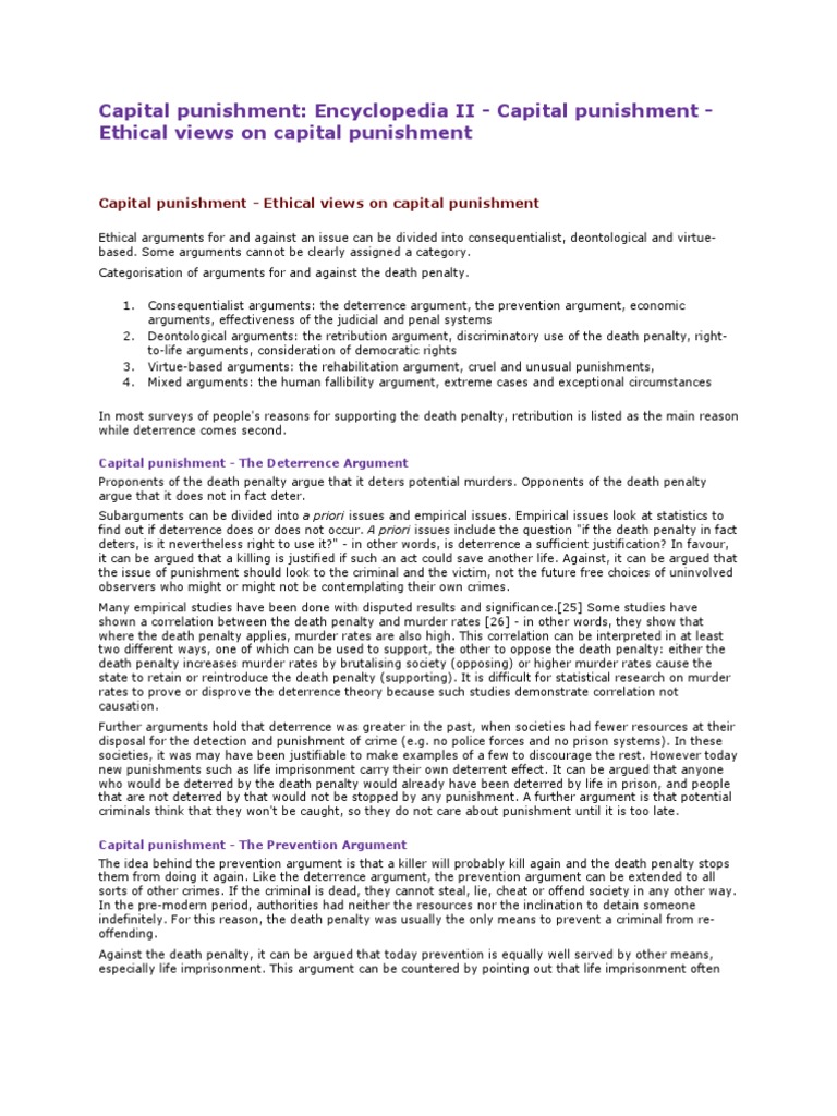 Capital Punishment: Encyclopedia II - Capital Punishment - Ethical Views On Capital Punishment ...