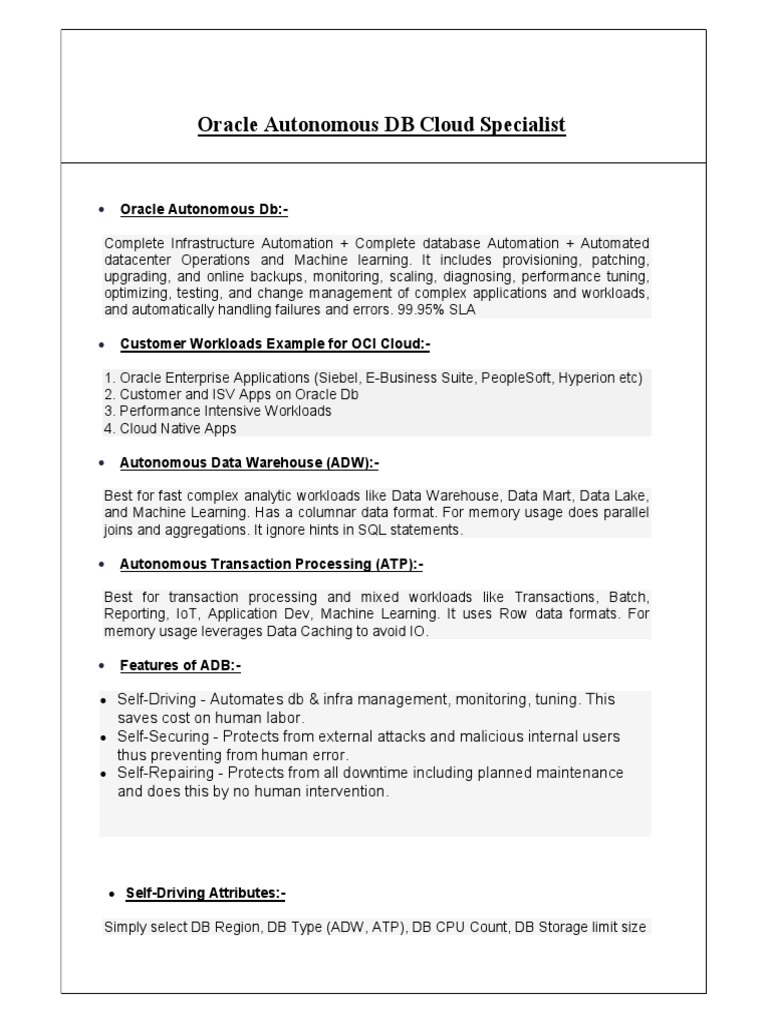 Oracle Autonomous DB Cloud Specialist | Download Free PDF | Databases ...