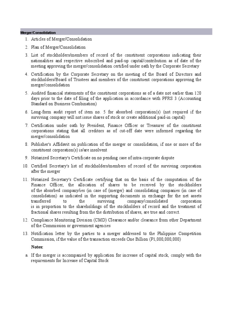 Requirements Merger-Consolidation | PDF | Consolidation (Business ...