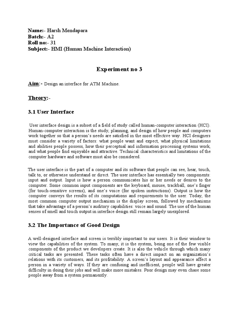 Experiment No 3: Aim:-Theory: - 3.1 User Interface | PDF | Human–Computer Interaction ...