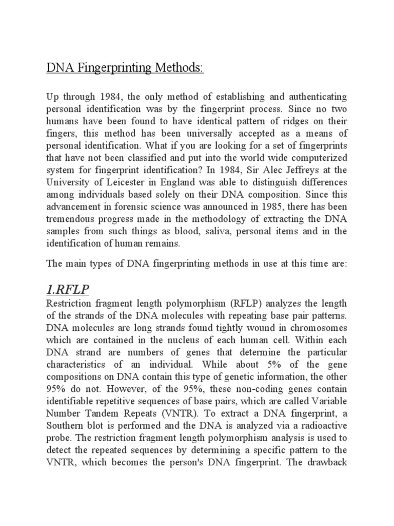 Methods of Dna Finger | PDF | Dna Profiling | Polymerase Chain Reaction