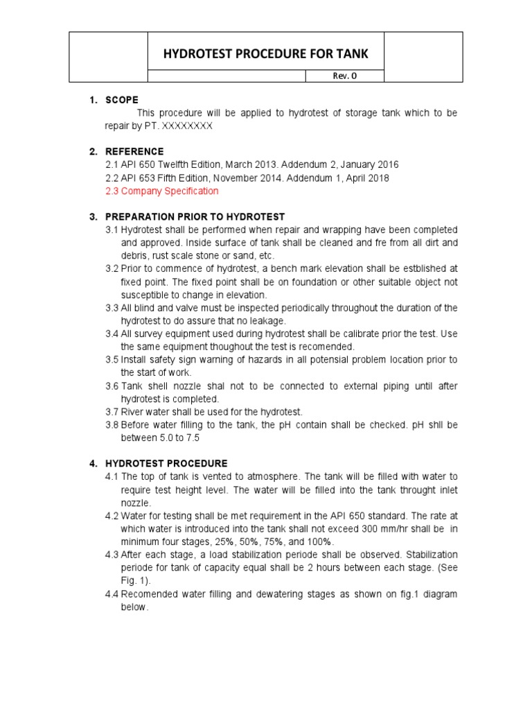 SOP Hydrotest Storage Tank | PDF | Civil Engineering | Mechanical ...