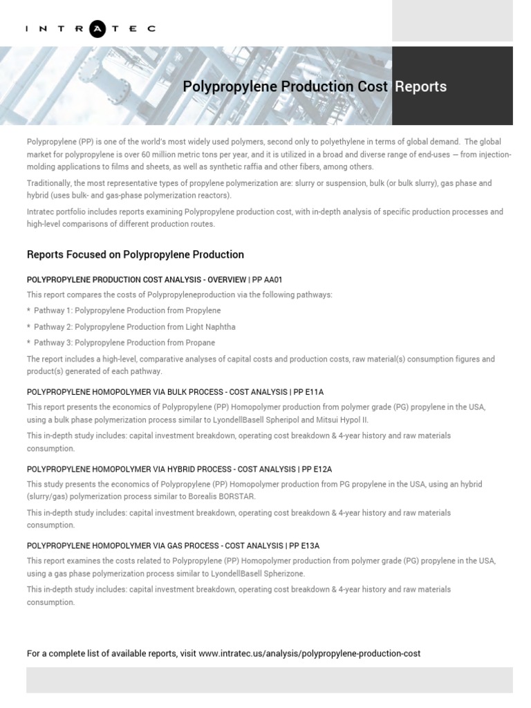 Polypropylene Production Cost Analysis | PDF | Polymers | Materials