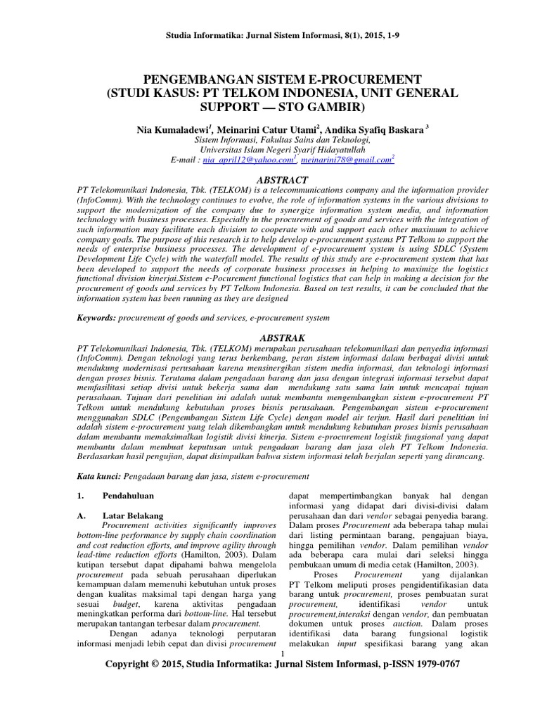 Pengembangan Sistem E-Procurement (Studi Kasus: PT Telkom Indonesia ...