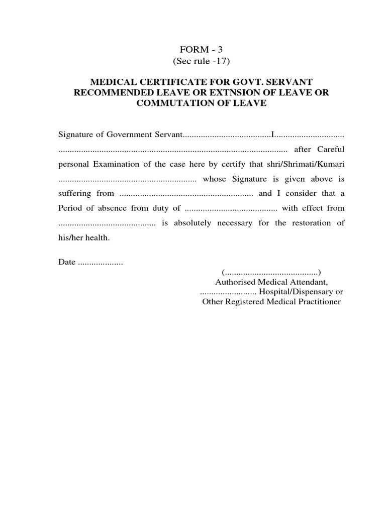 Medical Certificate Form 3 for Leave | PDF | Law