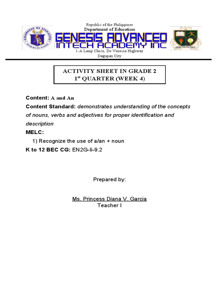 Activity Sheet in Grade 2 1 Quarter (Week 4) | PDF