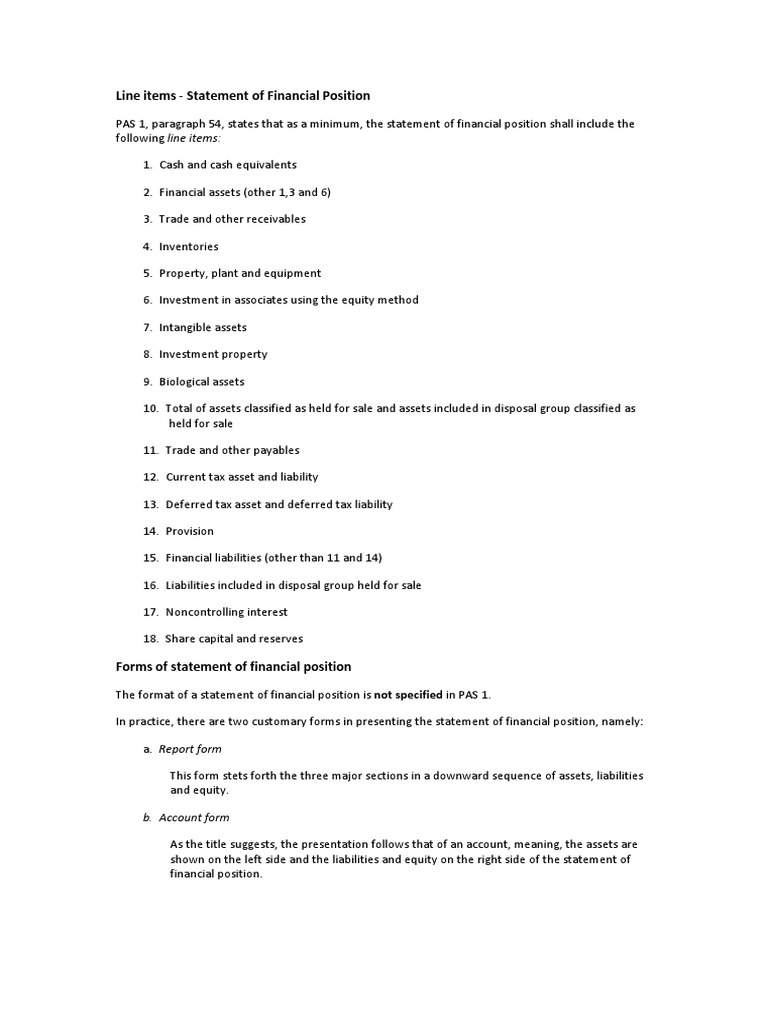 Line Items - Statements of Financial Position | PDF