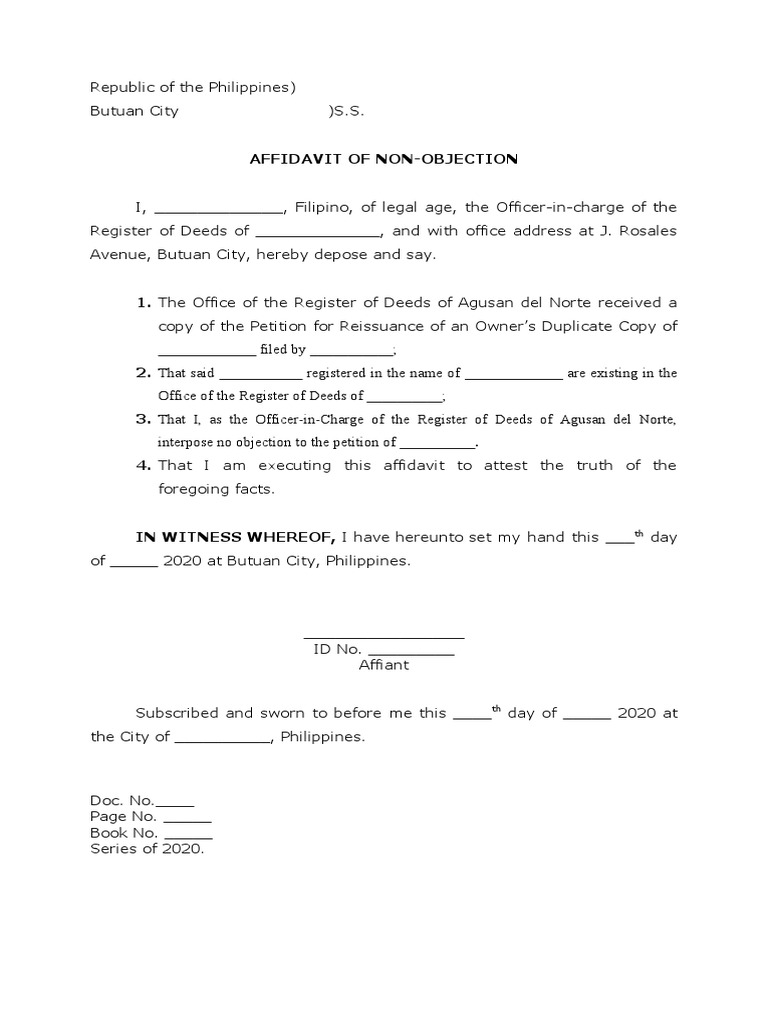 Affidavit of Non-Objection in Butuan City | PDF | Law