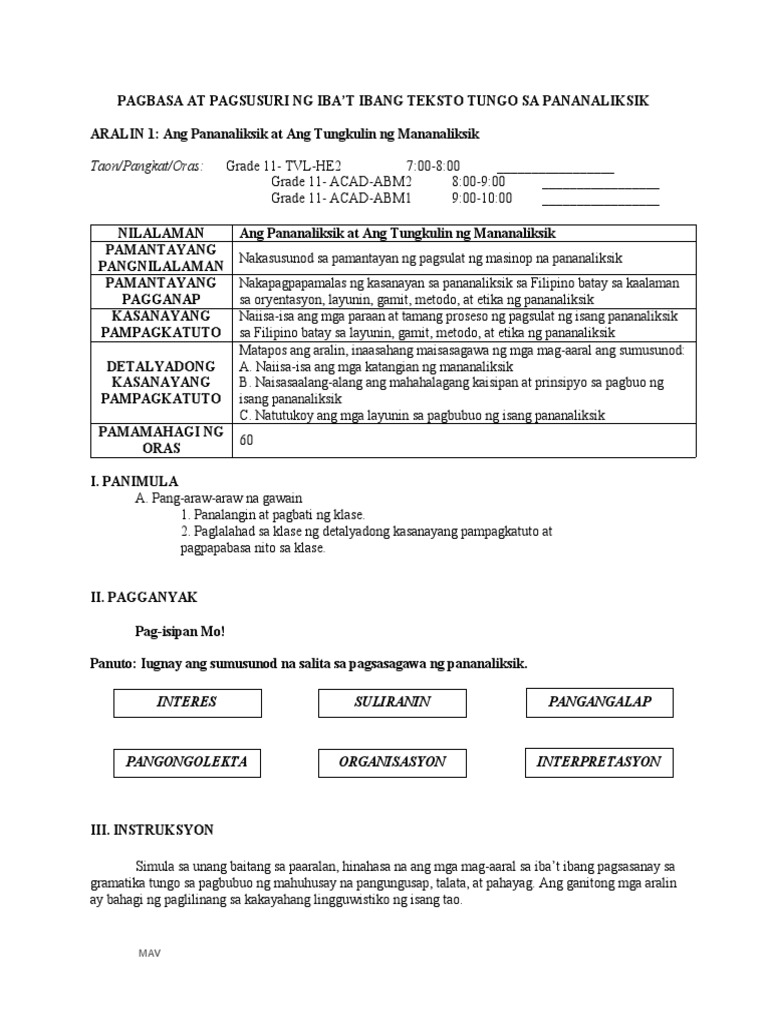 Pananaliksik Sa Pagbasa at Pagsulat | PDF