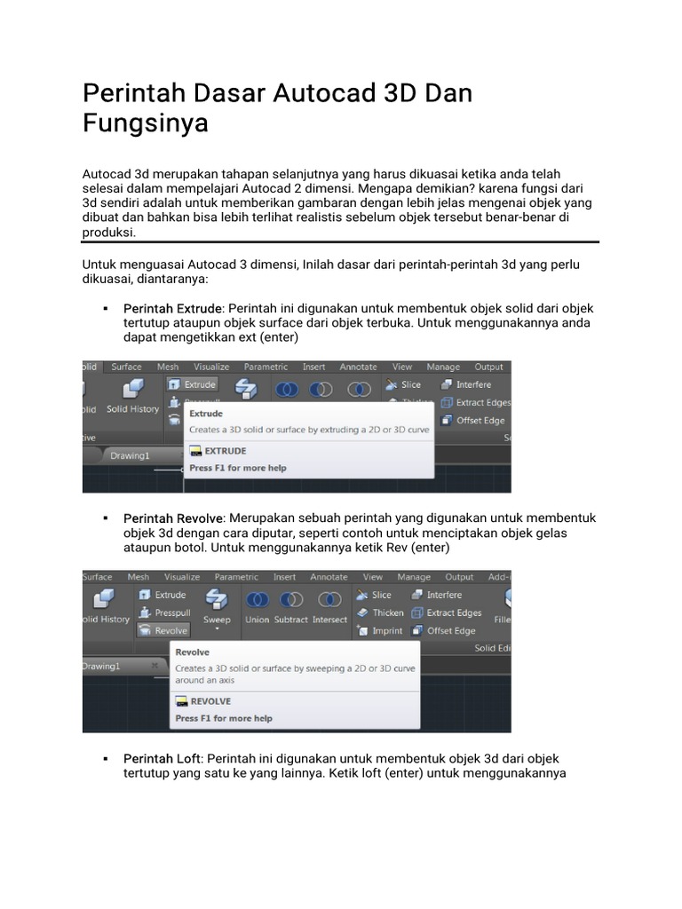 Tugas Hari Ini Perintah Dasar Autocad 3d Dan Fungsinya Pdf 