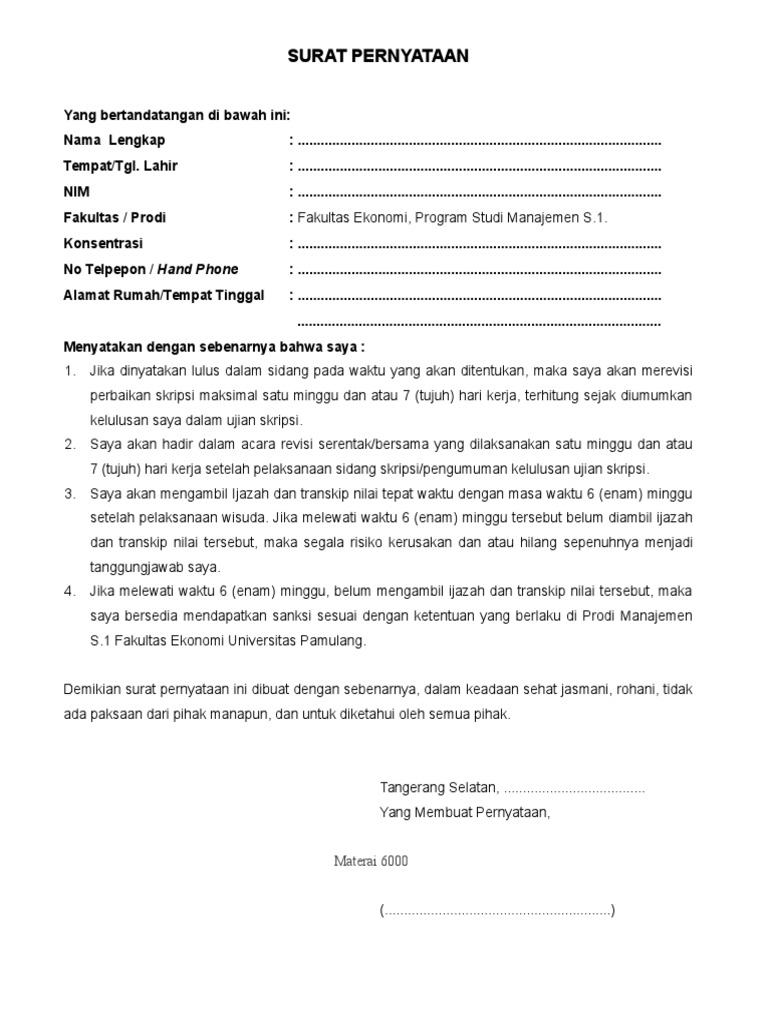 Surat Pernyataan Revisi Skripsi | PDF