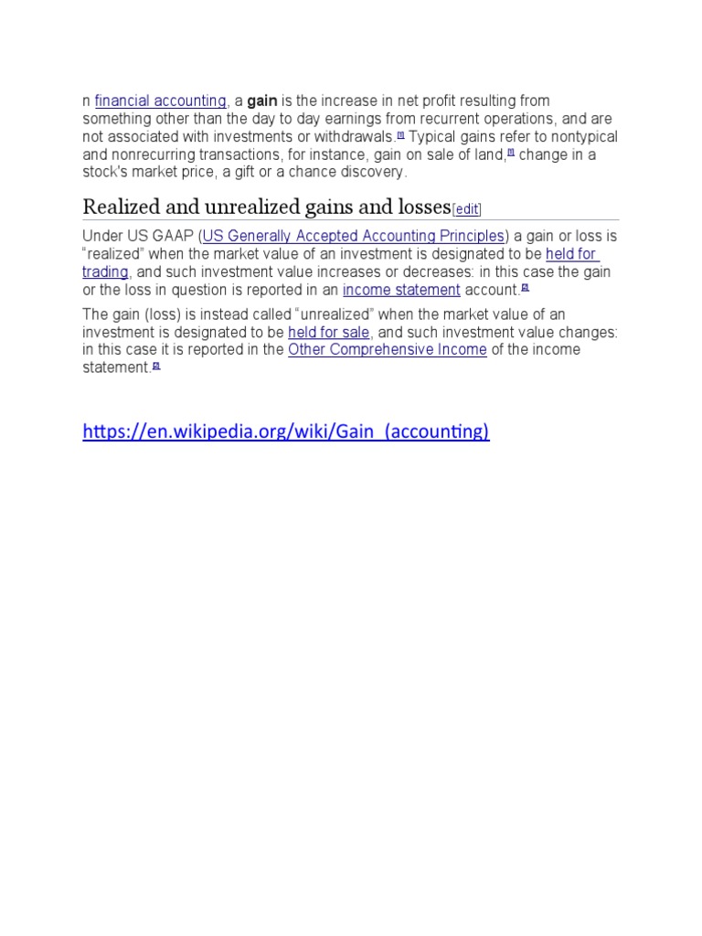 Realized and Unrealized Gains and Losses: Financial Accounting | PDF