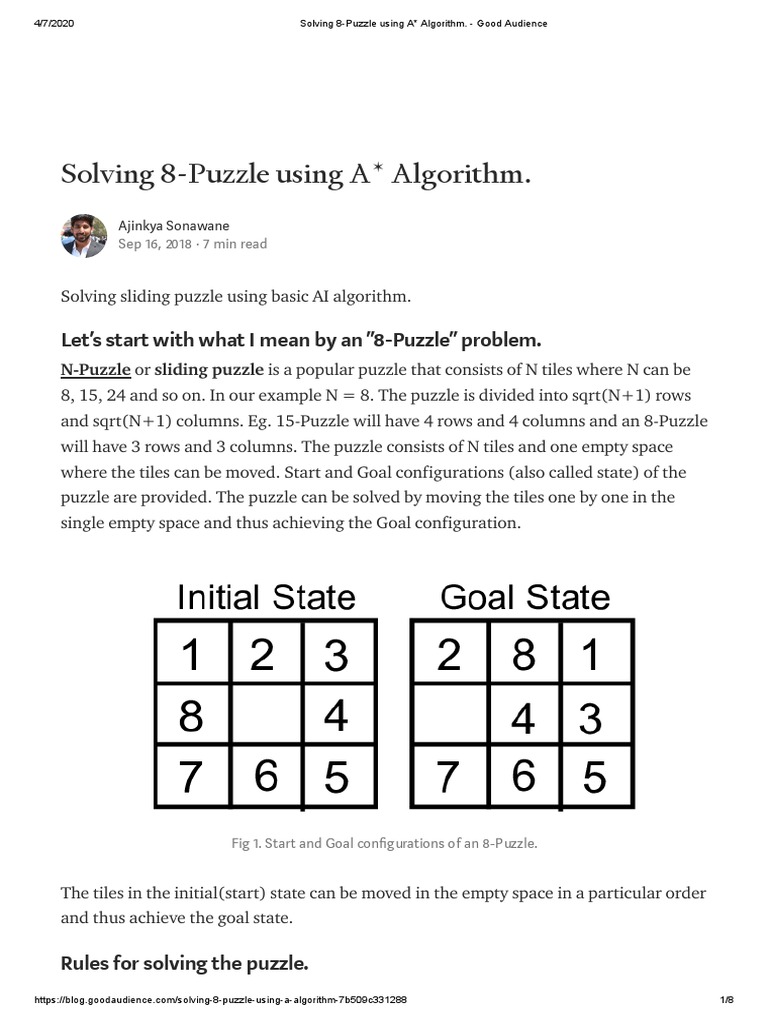 Solving 8 Puzzle Using A Algorithm Good Audience Pdf Algorithms And Data Structures 7029