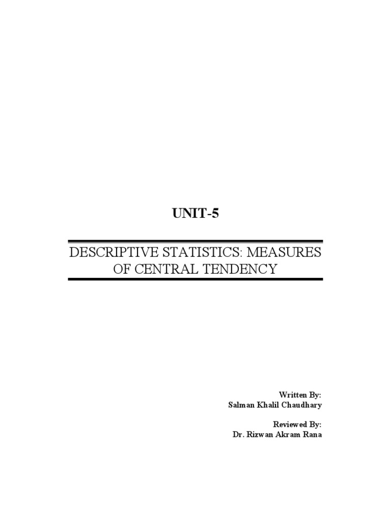 Unit 5 Descriptive Statistics Measures of Central Tendency | PDF | Mean ...