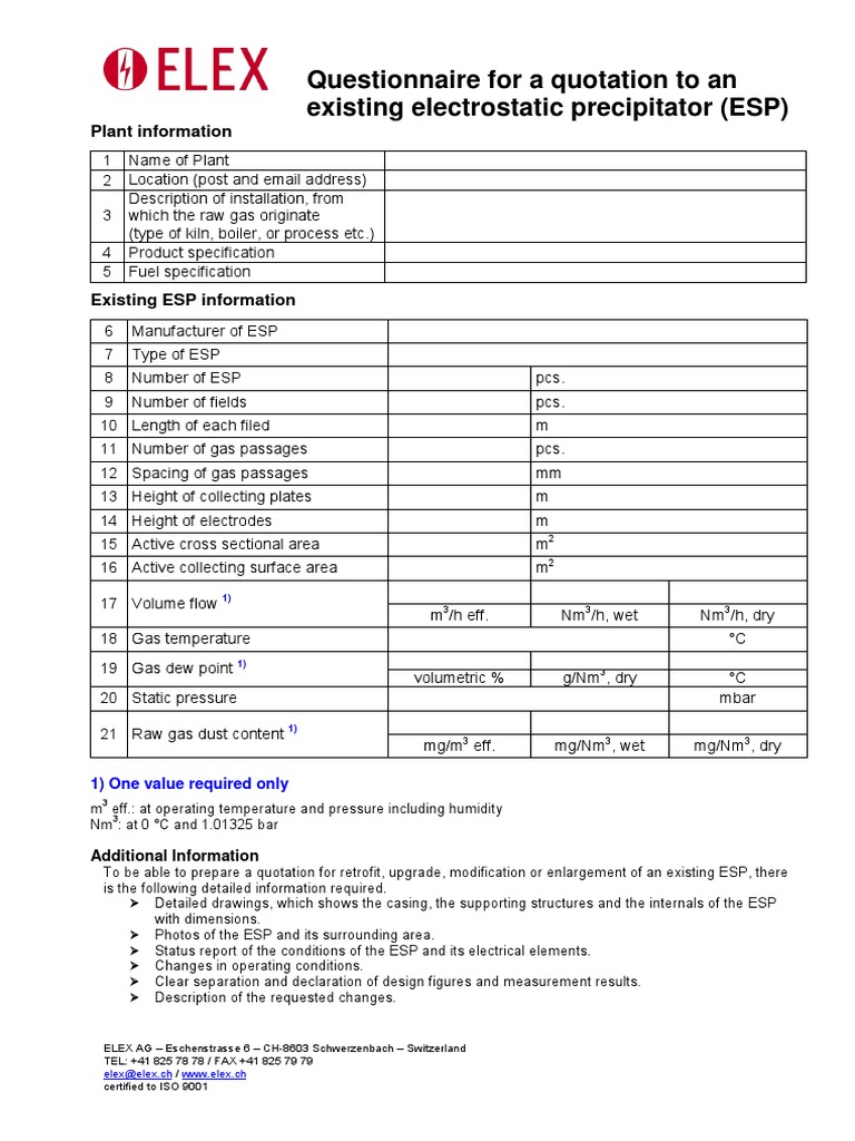 Questionnaire-ESP Upgrade EN | PDF | Gases | Chemical Engineering