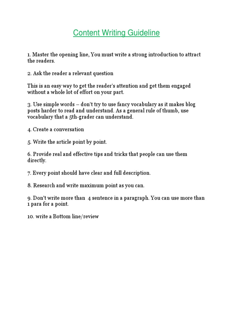 Content Writing Guideline | PDF