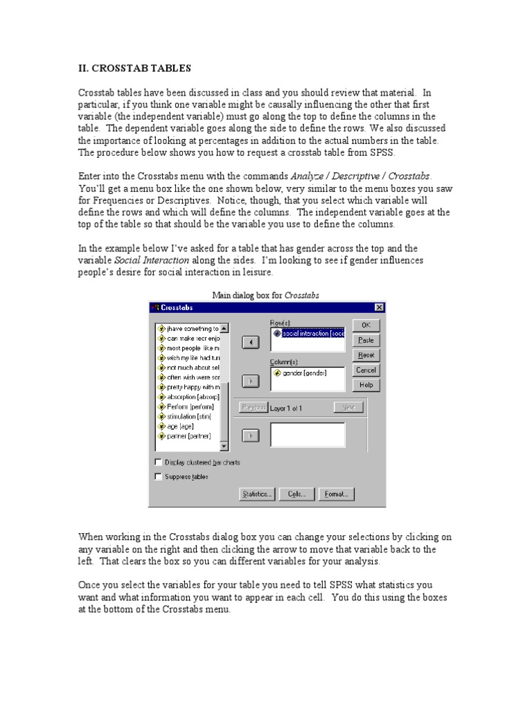 Ii. Crosstab Tables: Main Dialog Box For Crosstabs | PDF | Correlation And Dependence | P Value