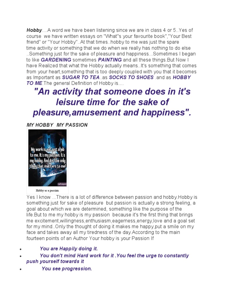 An Activity That Someone Does in It's Leisure Time For The Sake of ...