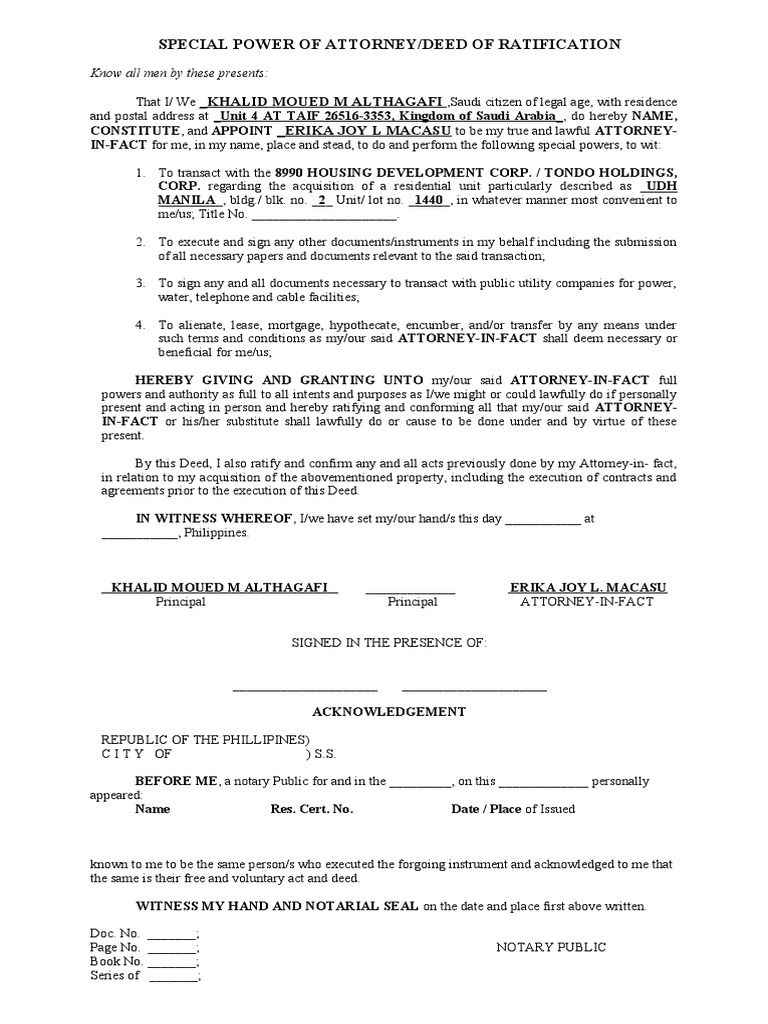 Special Power of Attorney/Deed of Ratification: - Khalid Moued M ...