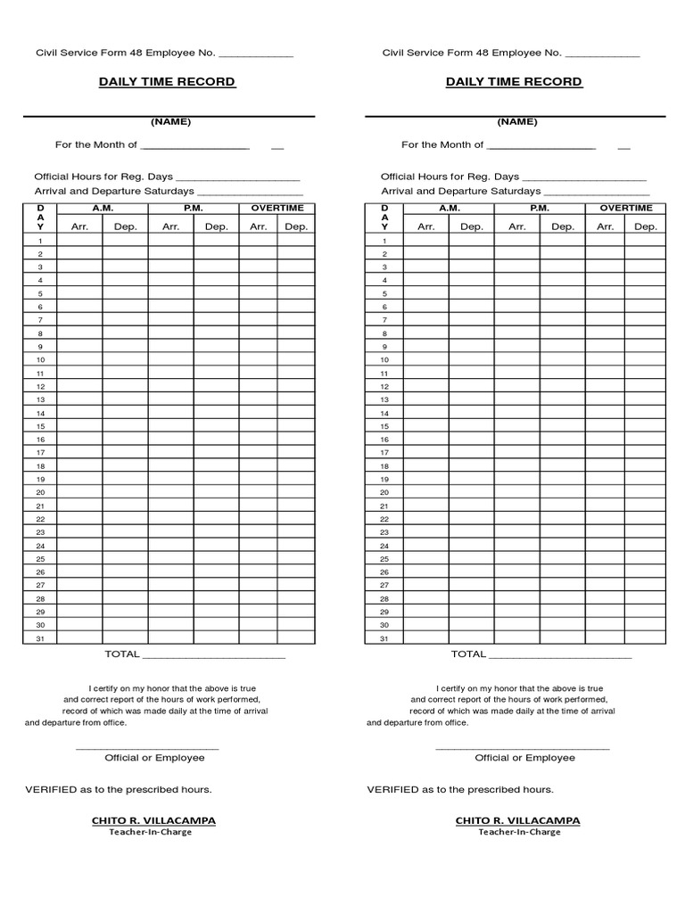 Daily Time Record Daily Time Record: (NAME) (NAME) | Download Free PDF ...