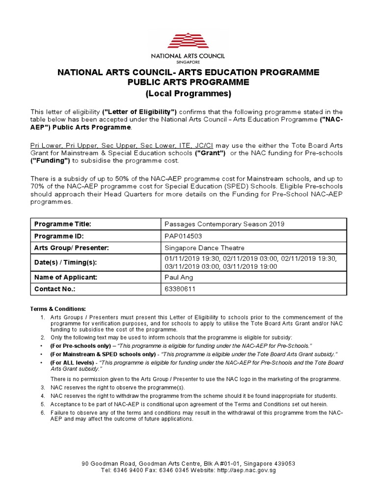 National Arts Council-Arts Education Programme Public Arts Programme ...