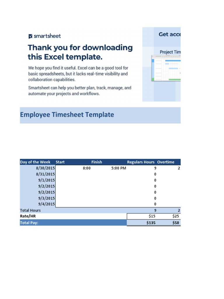 Employee Timesheet Template: Day of The Week Start Finish Regulars ...