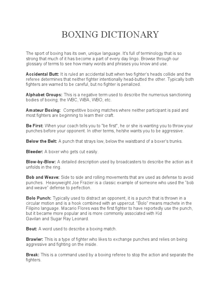 Boxing Dictionary | PDF | Combat Sports | Individual Sports