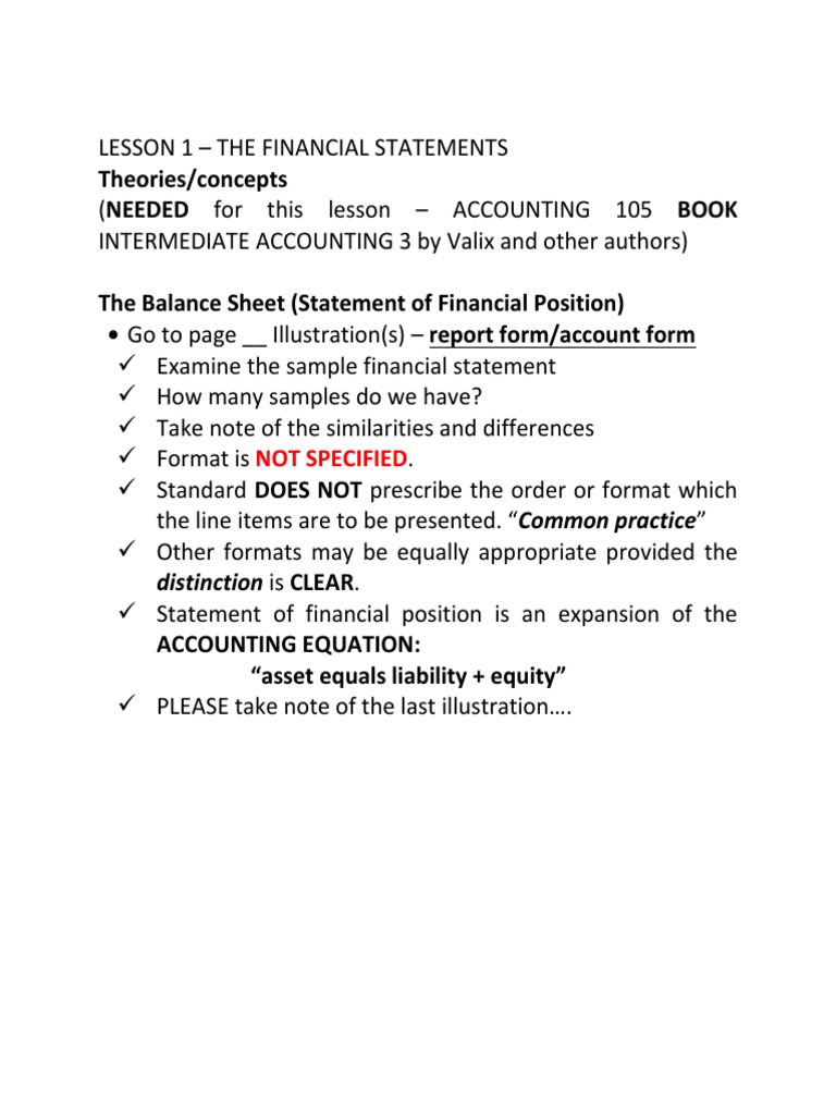 ACCOUNTING 105 LESSON NO 1.doc1 | PDF | Balance Sheet | Income Statement