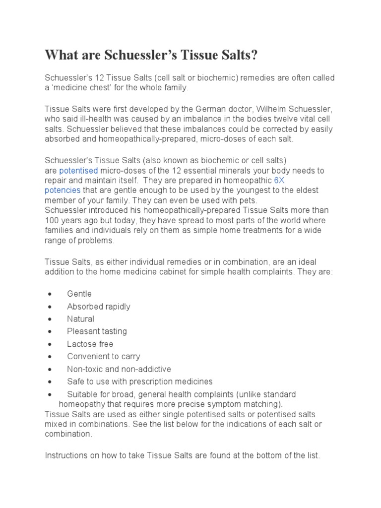 What Are Schuessler's Tissue Salts?: Potentised 6X Potencies | PDF ...