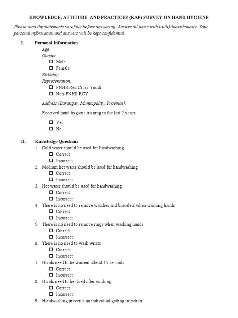 Knowledge, Attitude, and Practices (Kap) Survey On Hand Hygiene | PDF ...