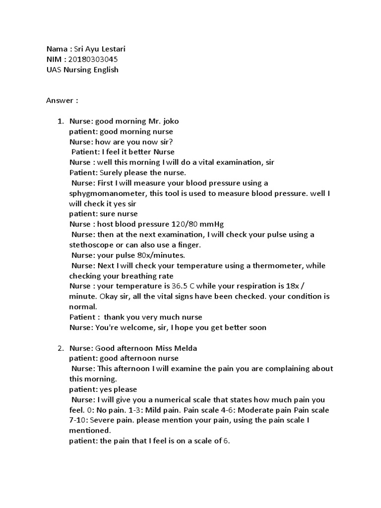 Dialogue Nursing English | PDF | Edema | Blood Pressure
