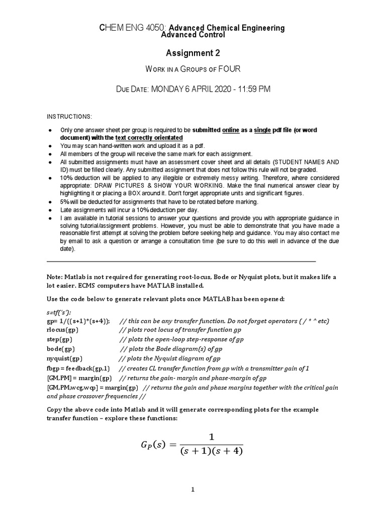 Assignment 2 - Adv CTL 2020 | PDF | Control Theory | Systems Engineering