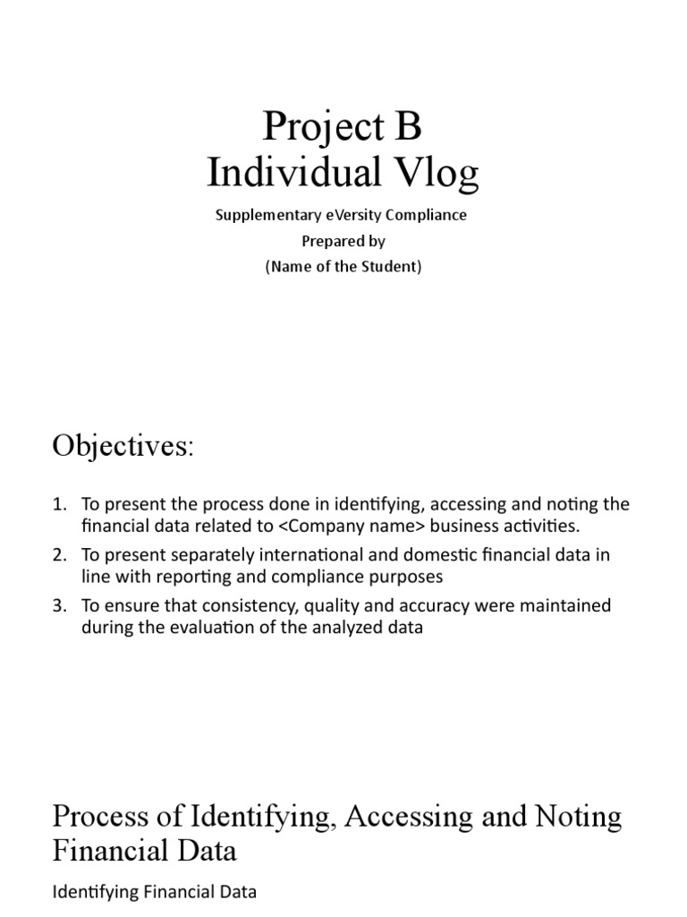 Project B Individual Vlog: Supplementary Eversity Compliance Prepared by (Name of The Student ...