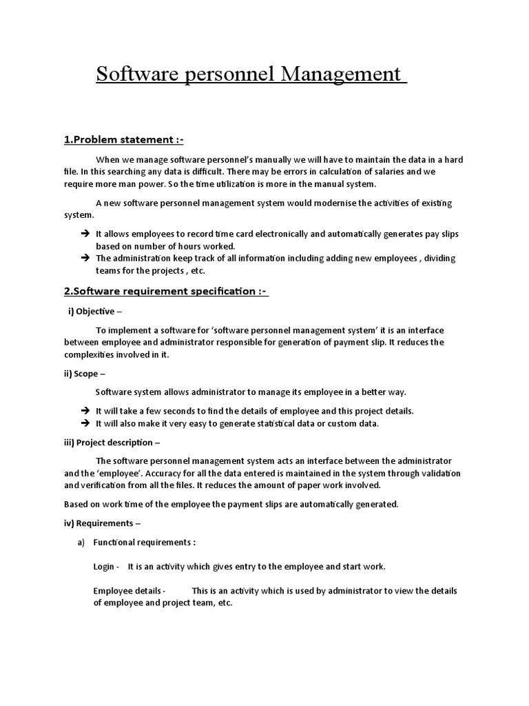 Software Personnel Management: 1.problem Statement | PDF | Databases ...