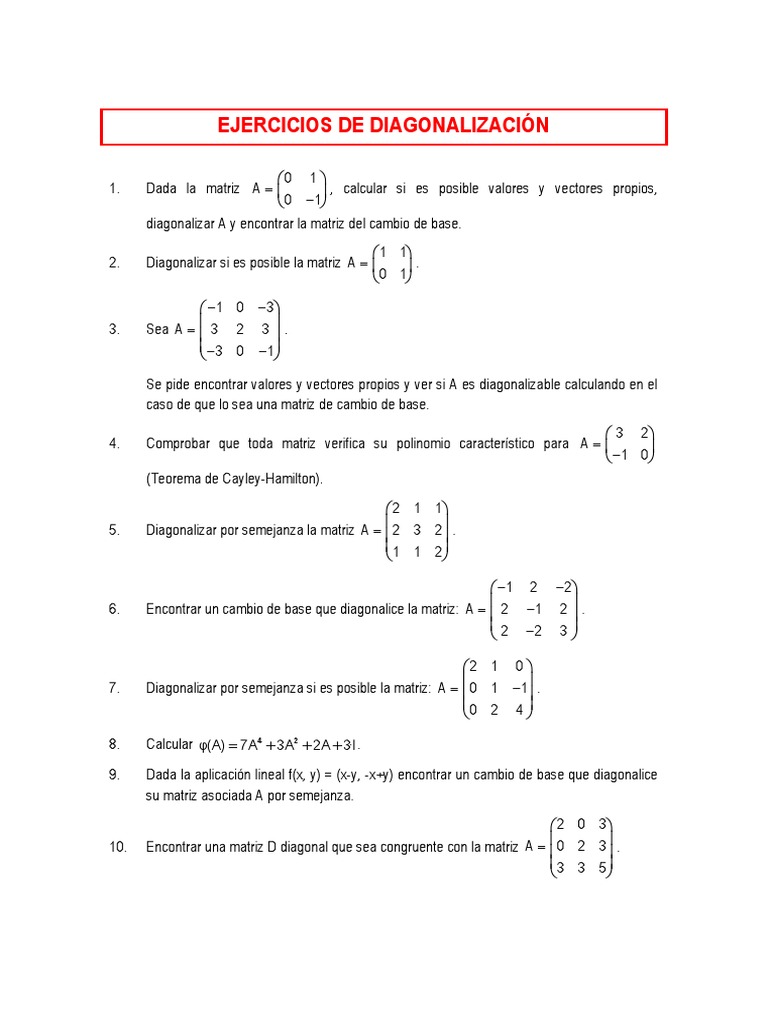 EJERCICIOS - Diagonalizacion | PDF | Valores propios y vectores propios | Análisis numérico