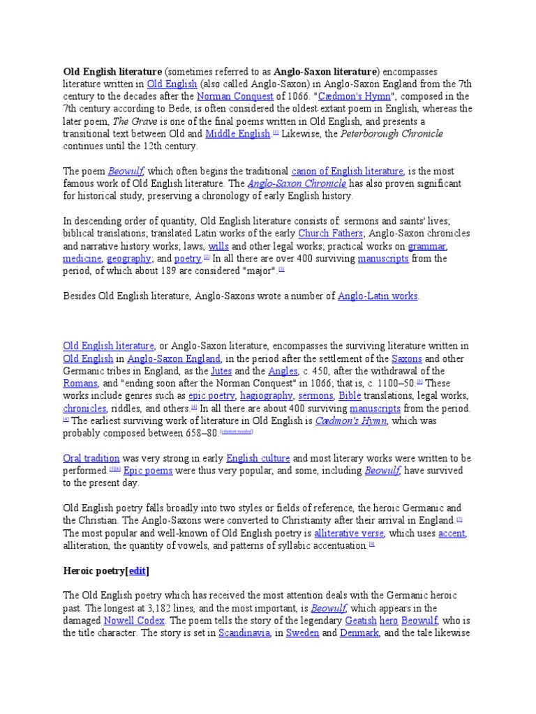Eng 202 Lecture Notes (Intro To Old English Literature) | PDF | Beowulf ...