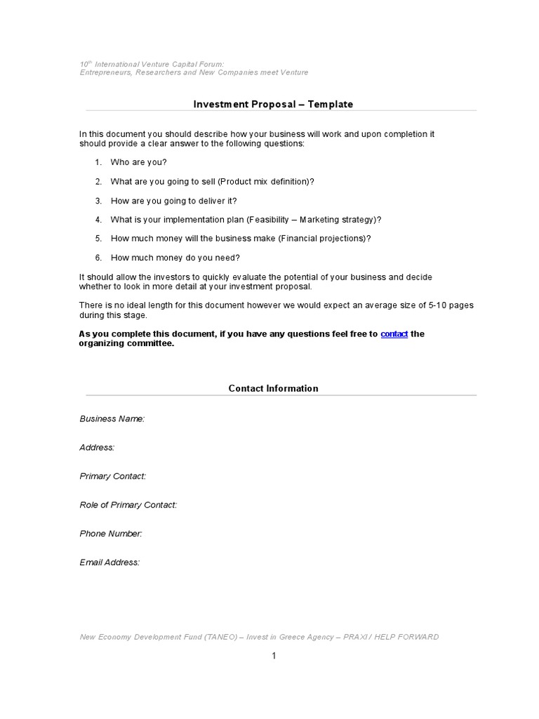 Equity Investment Proposal Template | PDF | Venture Capital Financing ...