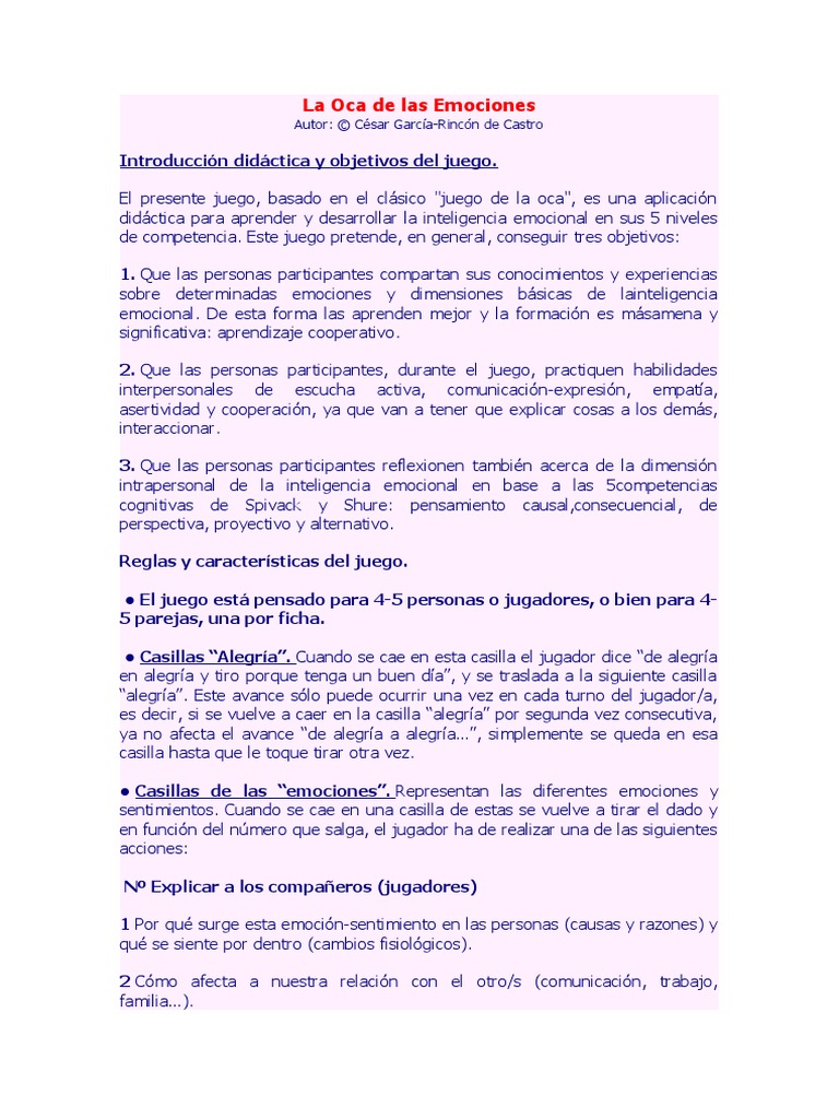 Emociones - Juego DE LA OCA | PDF | Inteligencia emocional | Las emociones