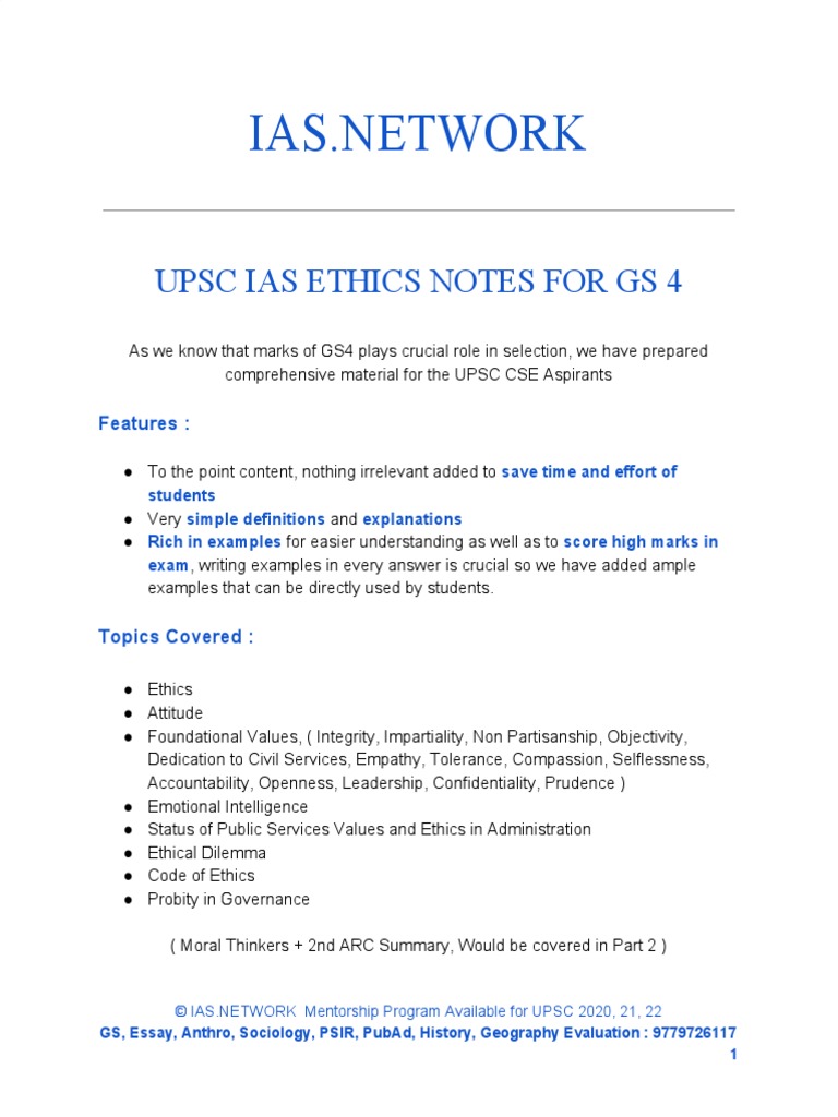 Upsc Ethics Notes For Ias - Network PDF | PDF | Attitude (Psychology ...