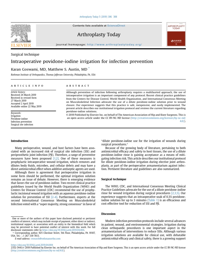 Intraoperative Povidone-Iodine Irrigation For Infe | PDF | Surgery ...