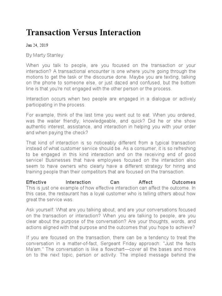Transaction Versus Interaction | Download Free PDF | Conversation ...