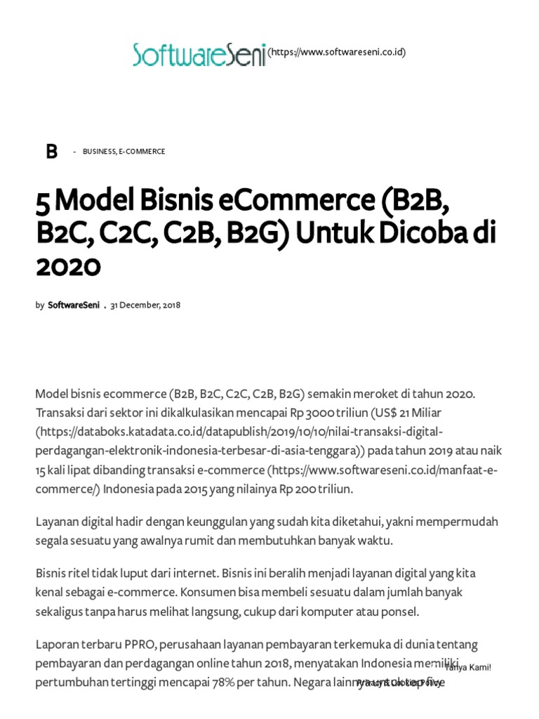 5 Model Bisnis Ecommerce (B2B, B2C, C2C, C2B, B2G) | PDF